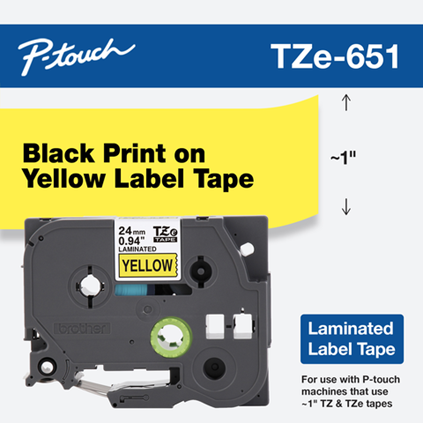 TZe651 - 24mm Black on Yellow Laminated Label Tape
